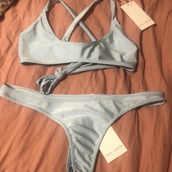 white fox | Swim | White Fox Baby Blue Thong Bikini Top Set | Poshmark